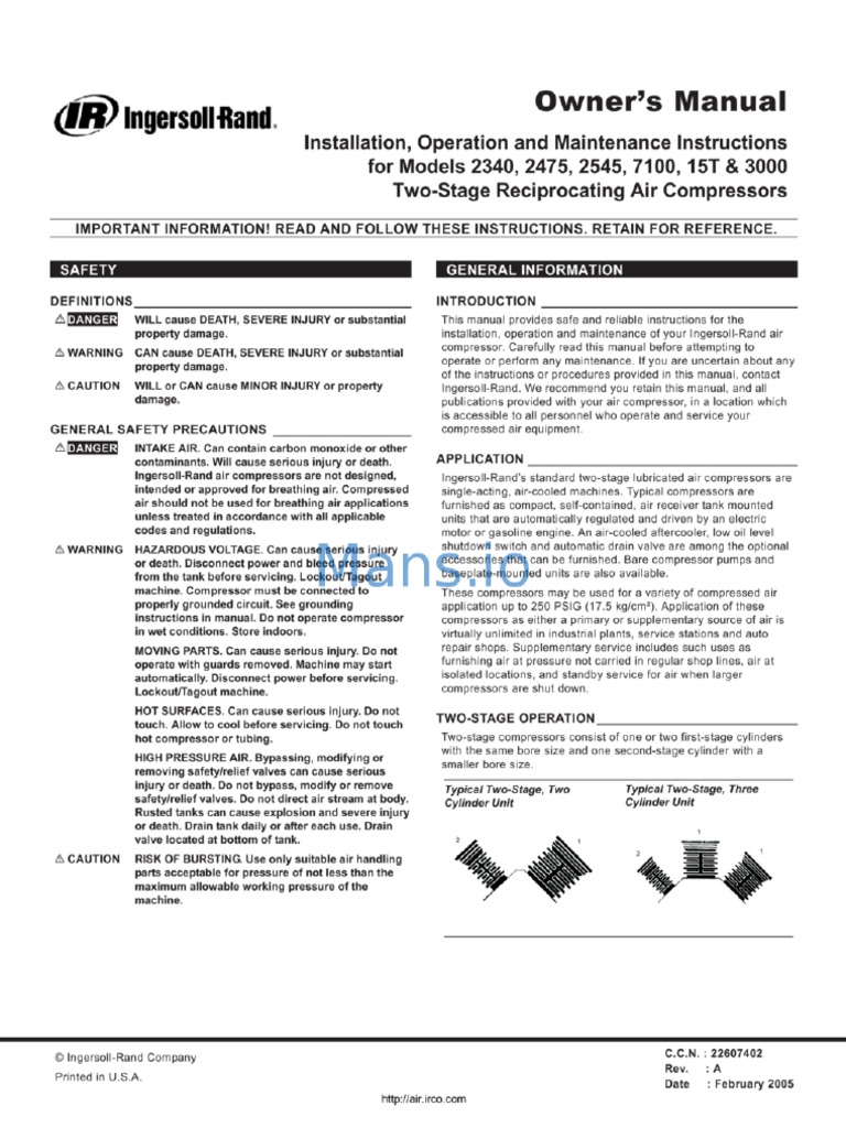 Compresor Ingersol Rand 2545E10V | PDF