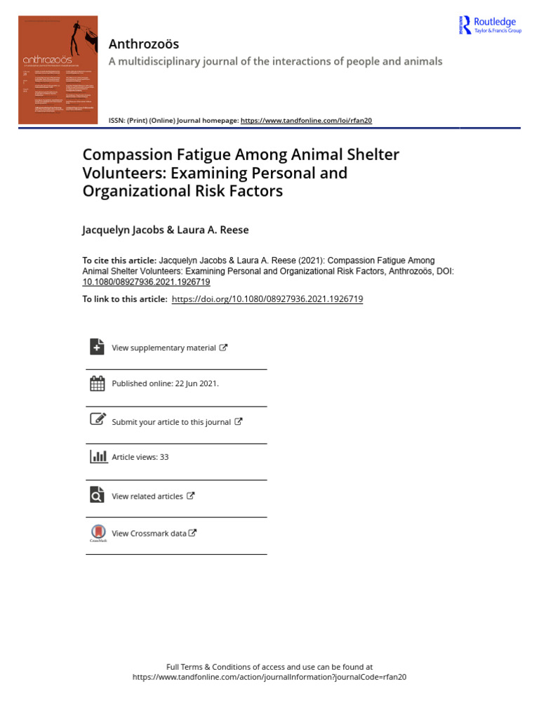 Compassion Fatigue Among Animal Shelter Volunteers - Examining Personal ...