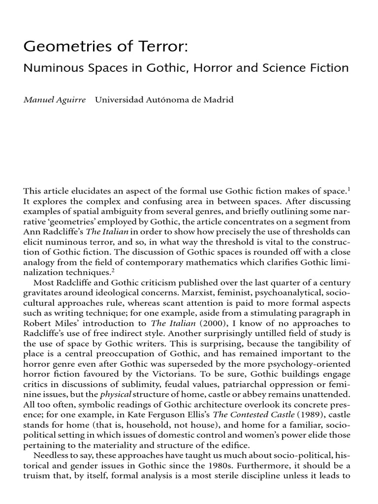 Numinous Spaces in Gothic, Manuel Aguirre | PDF | Gothic Fiction | Rituals