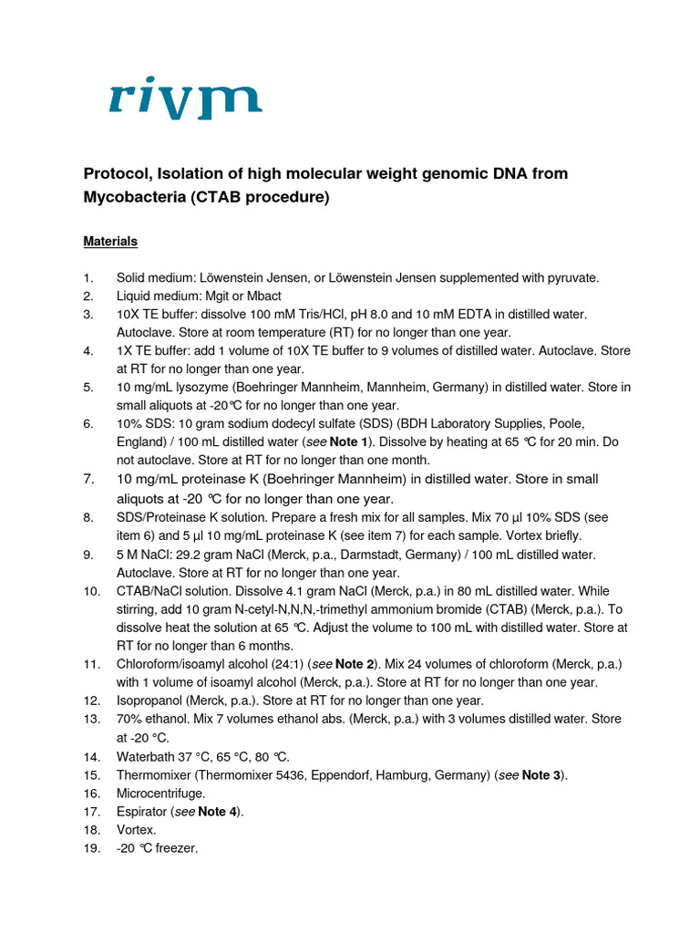 Protocol, Isolation of High Molecular Weight Genomic DNA (CTAB) A1a ...