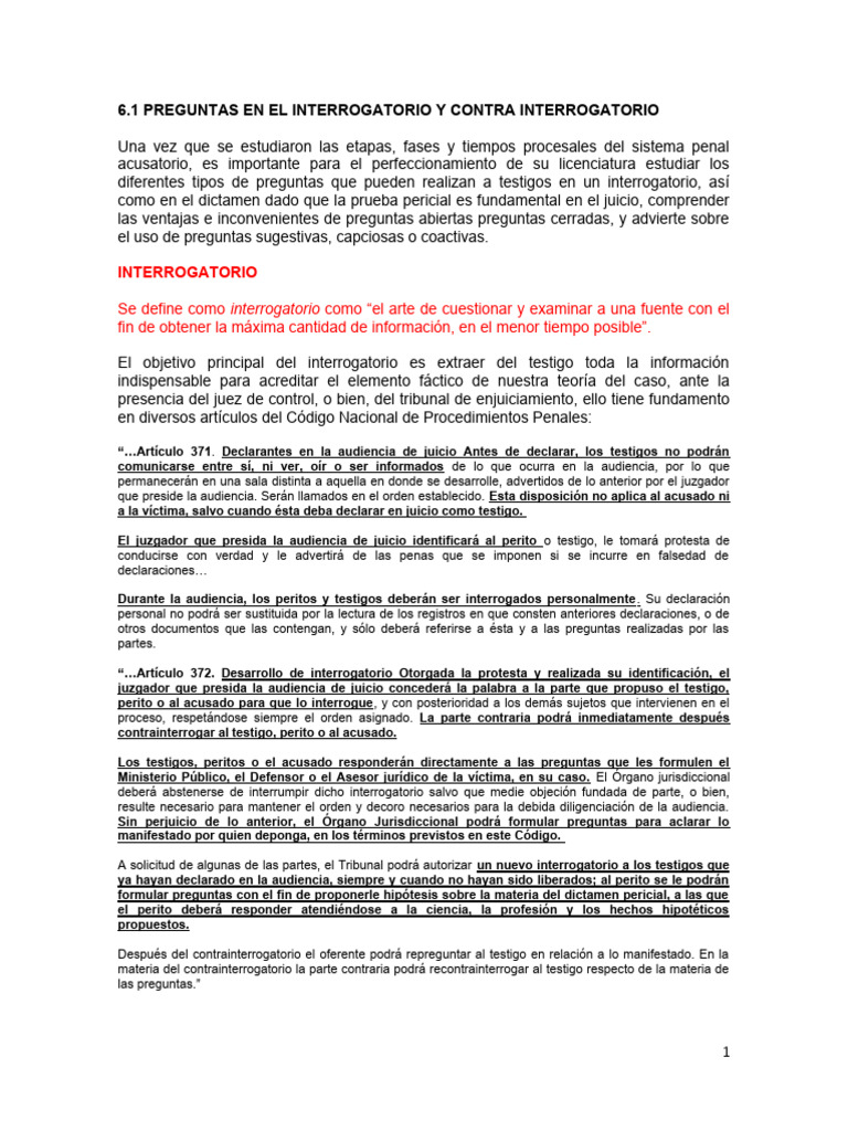 6.1 Preguntas en El Interrogatorio y Contra Interrogatorio | PDF ...