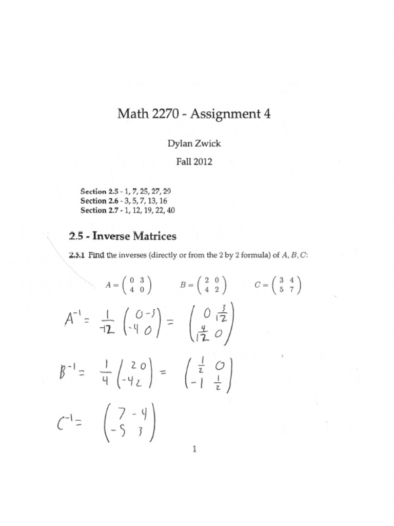 Assignment4 Solutions | Download Free PDF | Matrix (Mathematics) | Multiplication
