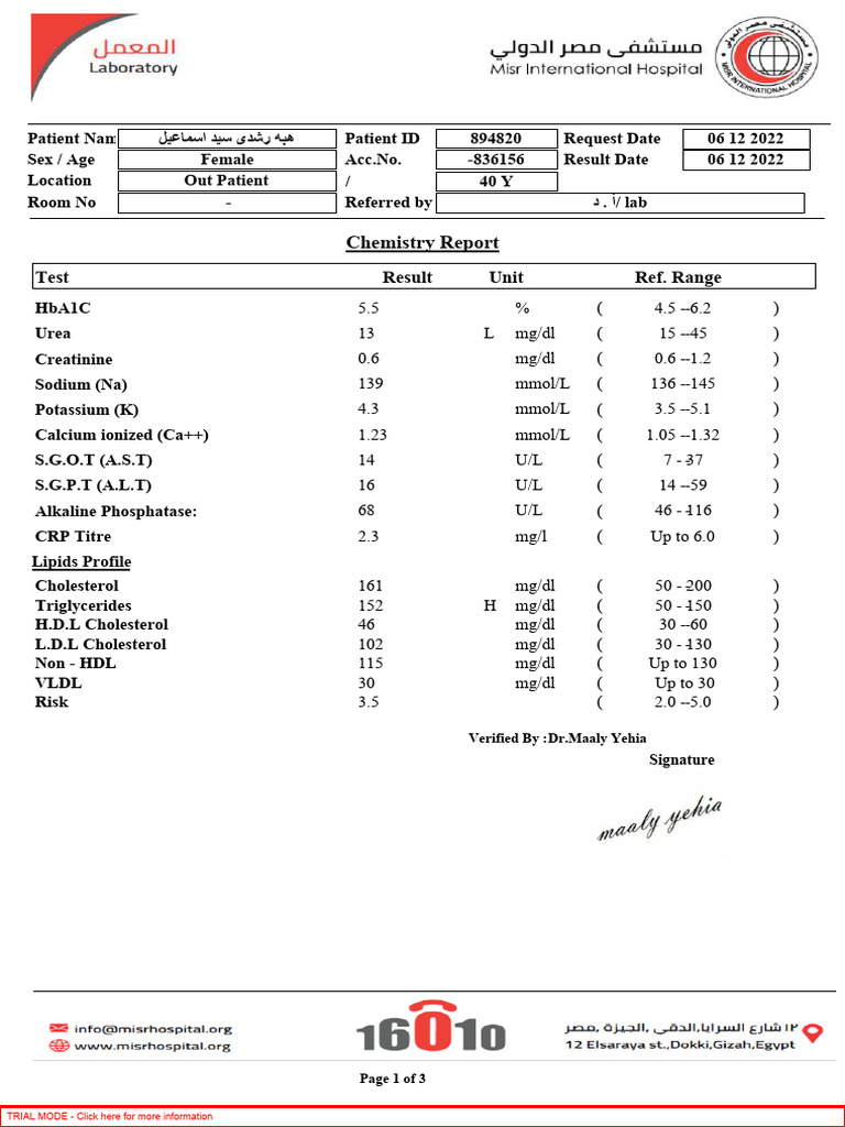 Patient Chemistry and Hormone Report | PDF | Cholesterol | White Blood Cell