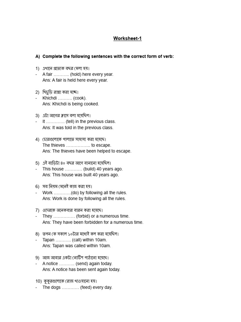 Ans Cat-10, WS-1, Passive Voice | PDF