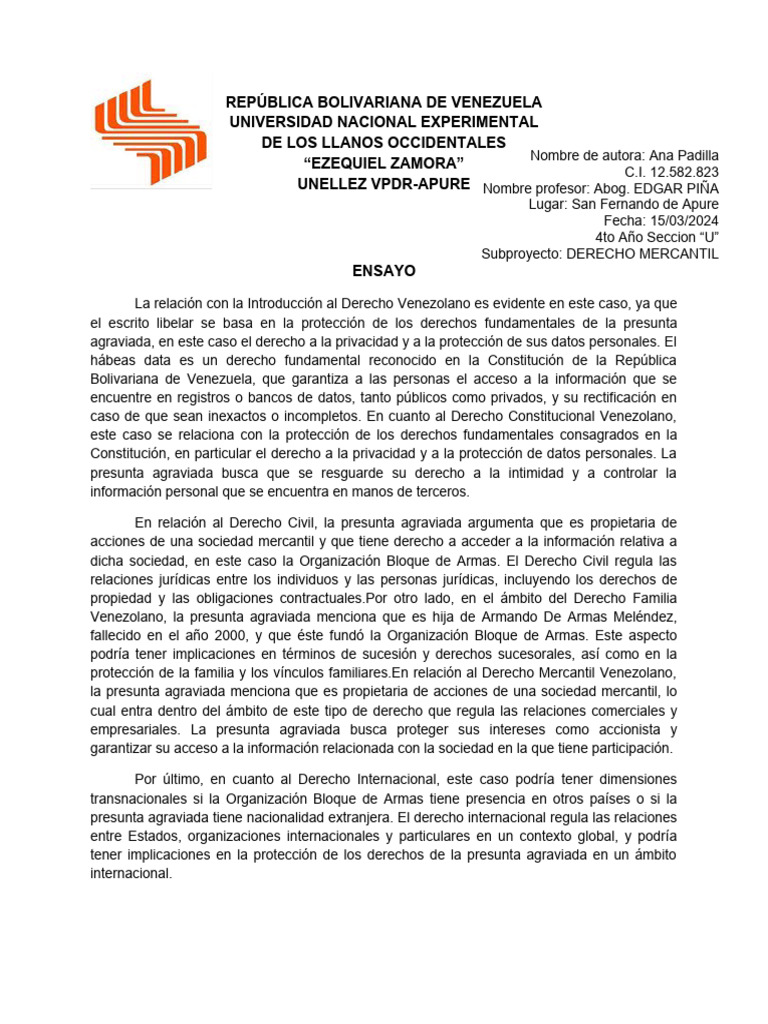 Ensayo Derecho Mercantil | PDF | Venezuela | Derechos