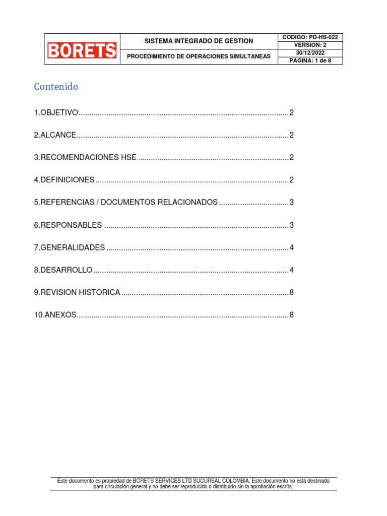PD-HS-022 Procedimiento de Operaciones Simultaneas V2 | PDF | Planificación | Riesgo