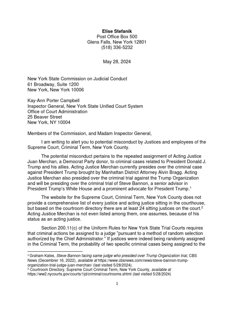 Stefanik Random Assignment Complaint | PDF | Judge | Donald Trump