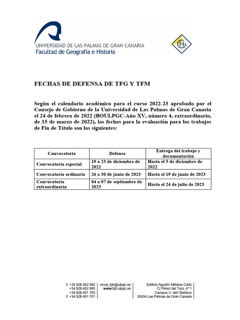 Fechas Defensa TFG 2022-23 | PDF