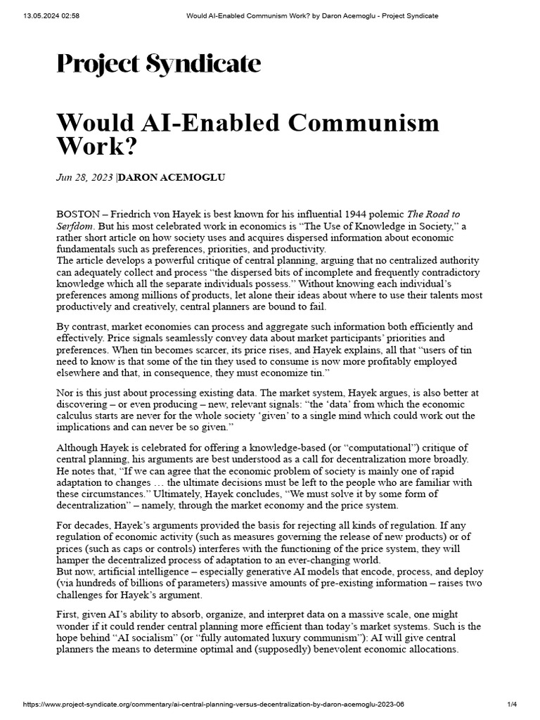 AI and the Viability of Communism | PDF | Artificial Intelligence ...