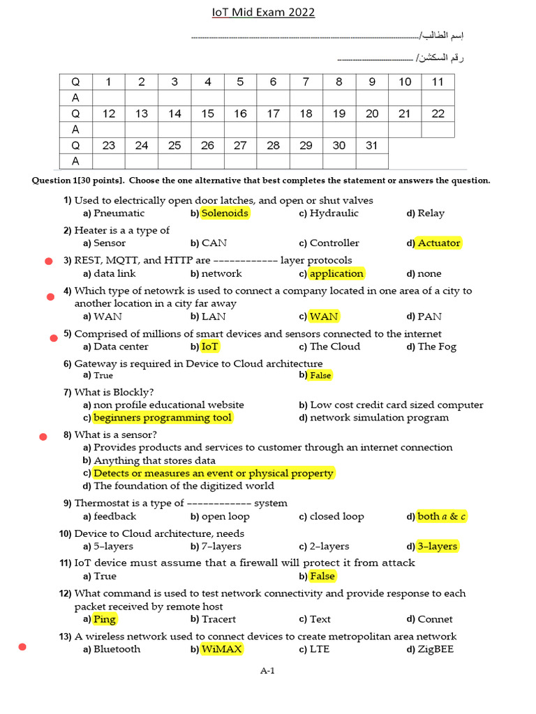 questions and answers IOT | PDF | Computer Network | Internet Of Things
