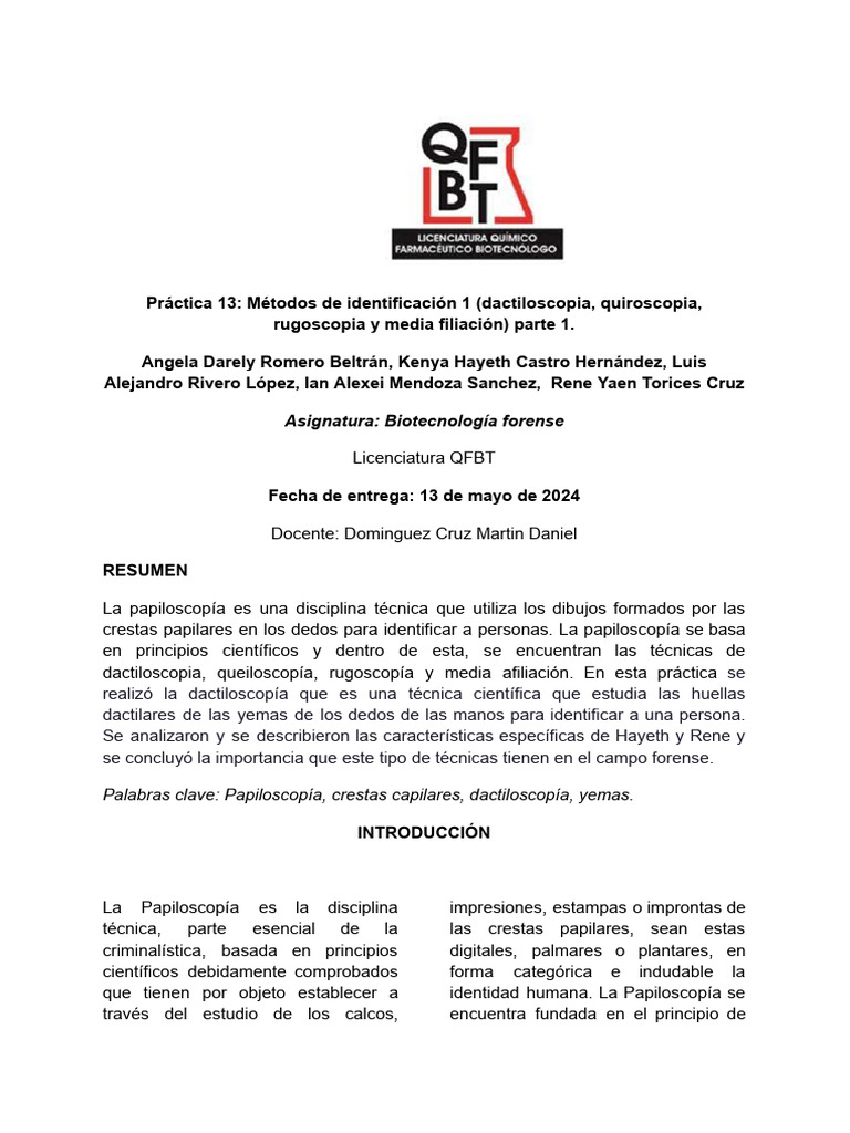 Técnicas de Identificación Forense | PDF | Huella dactilar | Ciencia ...