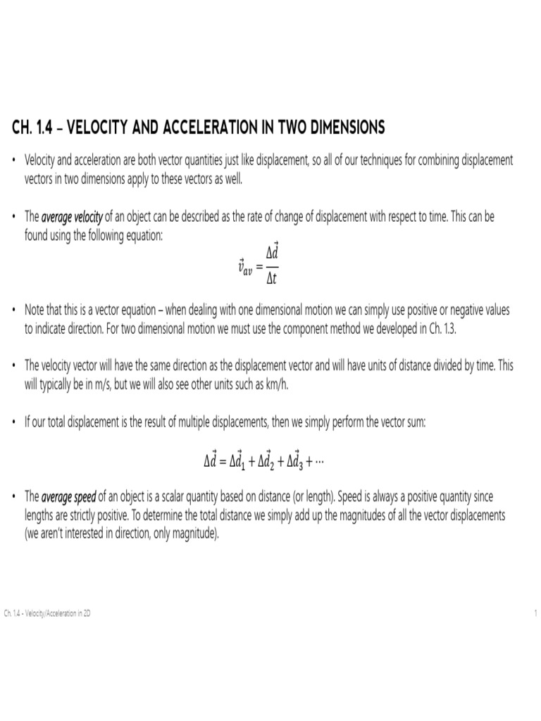 SPH4U - 2021W - Ch. 1.4 - Velocity and Acceleration in 2D | PDF ...