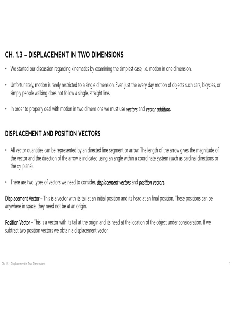 SPH4U - 2021W - Ch. 1.3 - Displacement in Two Dimensions | Download Free PDF | Euclidean Vector ...