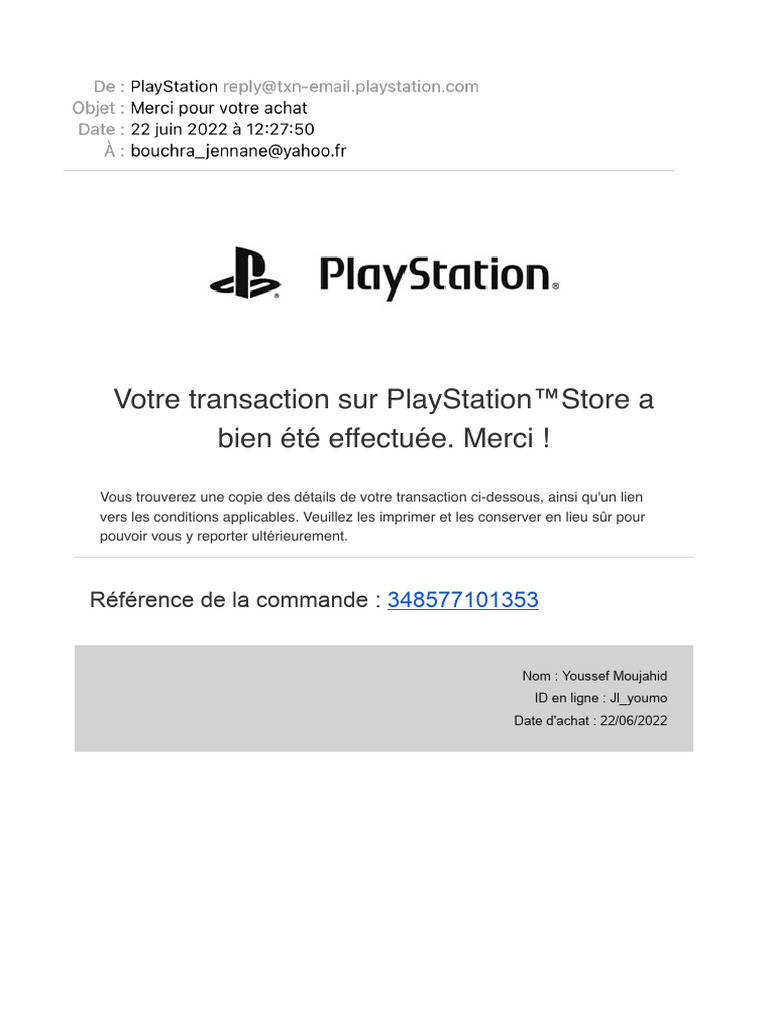 Confirmation d'achat PlayStation™Store | PDF | Jeux et activités