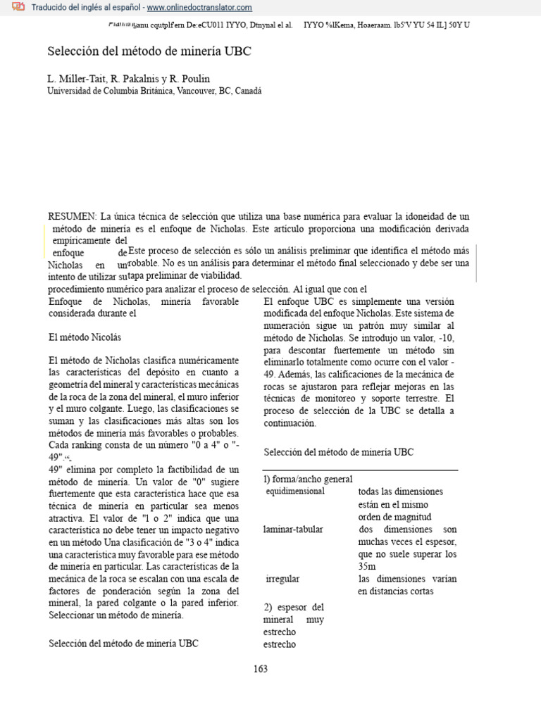 UBC Mining Method Selection - (1995) Miller-Tait, Pakalnis y Poulin - En.es | PDF | Minería ...
