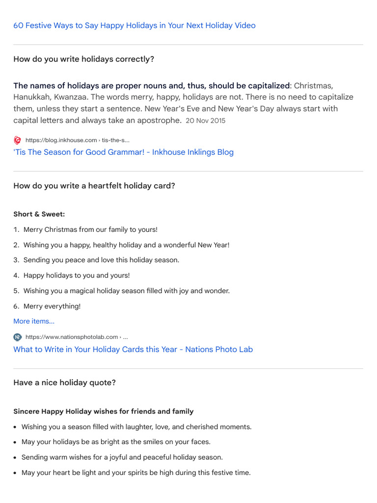 60 Ways to Say Happy Holidays | PDF | Christmas And Holiday Season ...