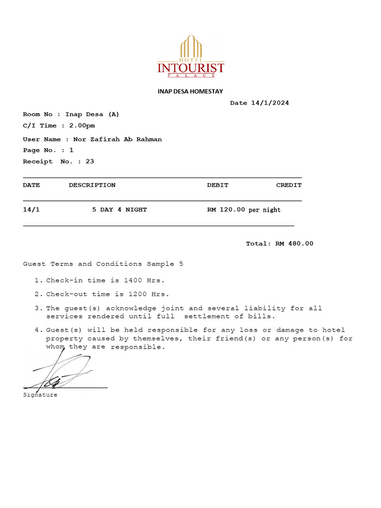 Hotel-Receipt-14 1 2024 | PDF
