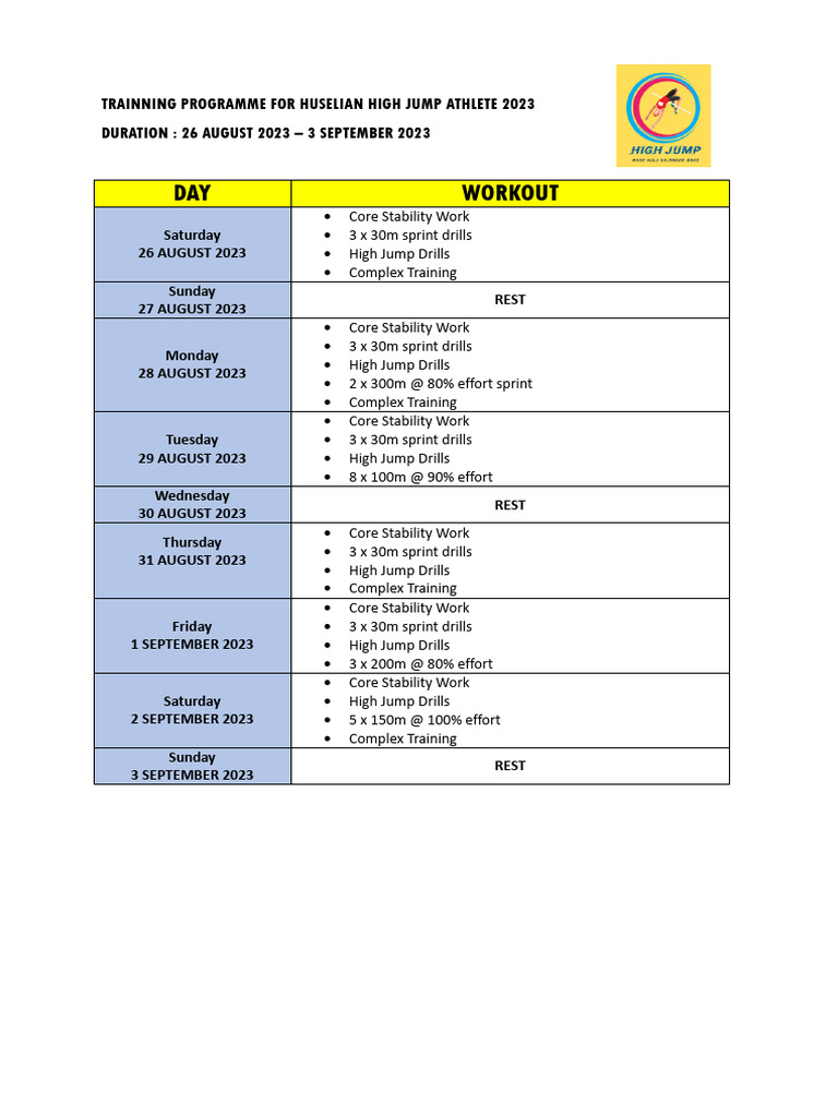 High Jump Training Program 2023 | PDF | Foot | Physical Fitness