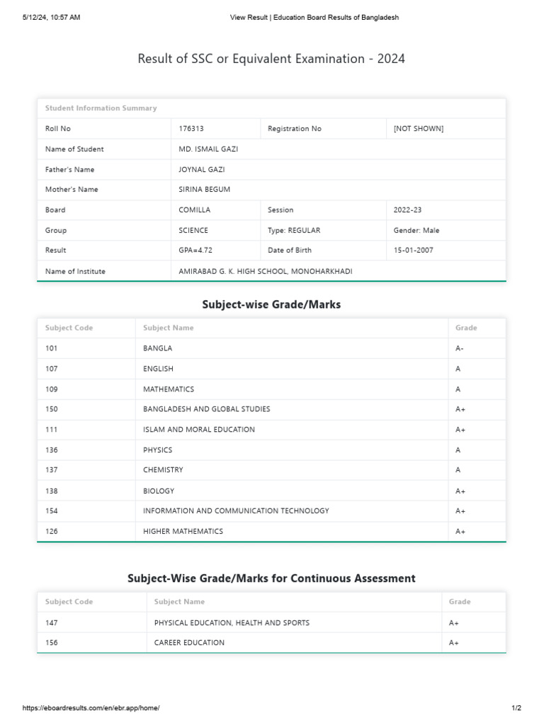 View Result - Education Board Results of Bangladesh | PDF