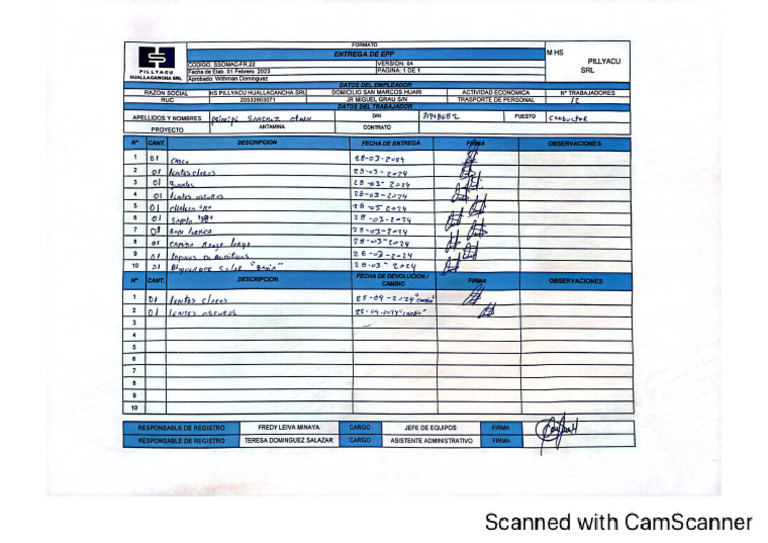 Entrega de EPP - Otman | PDF