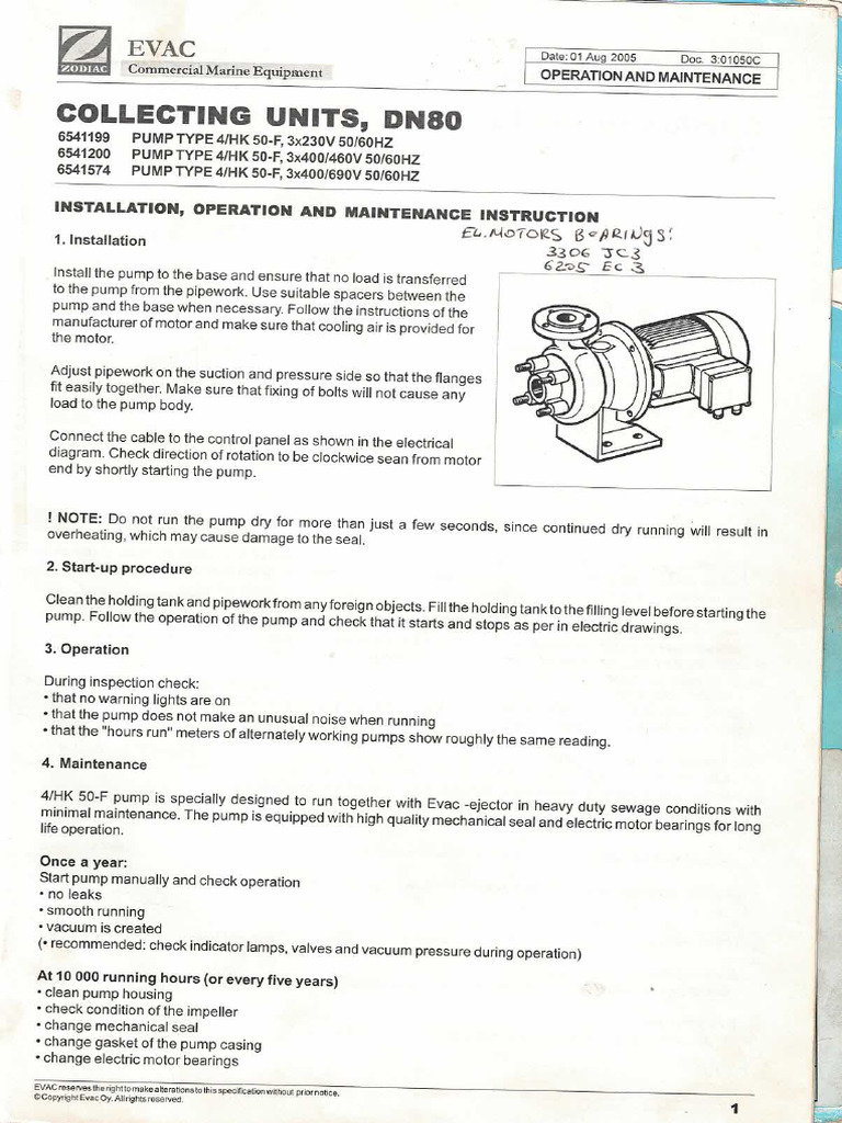 Vacuum Pump and Motor Specs | PDF