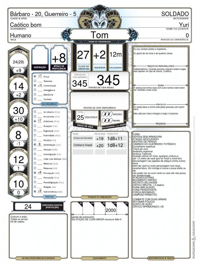 Tom Ficha D&D 5E | PDF