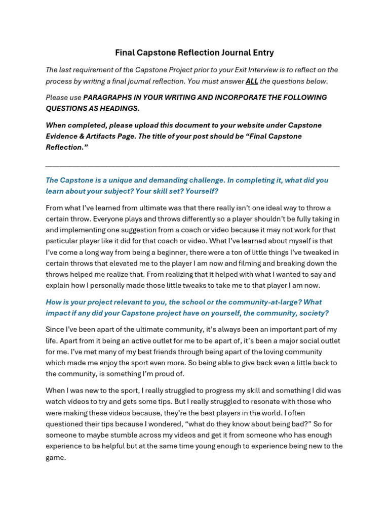 Capstone Final Reflection | PDF | Cognition