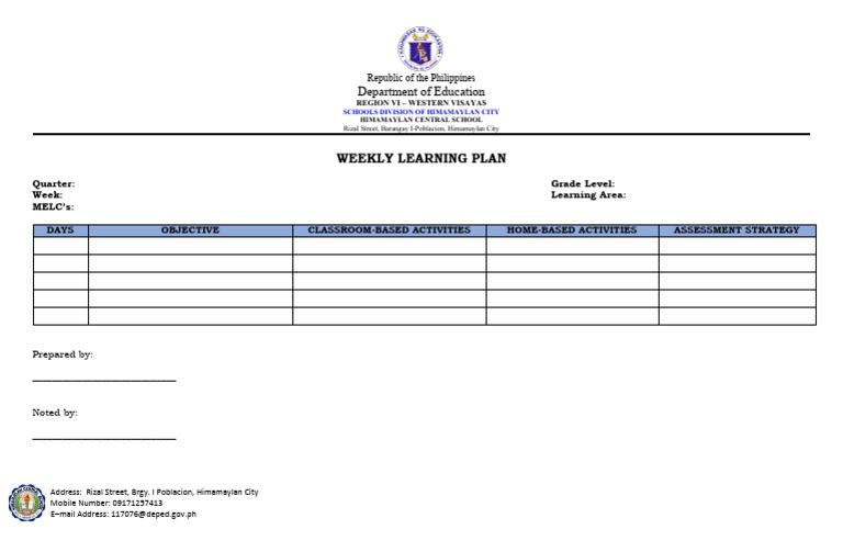 WEEKLY LEARNING PLAN 2022 Template | PDF