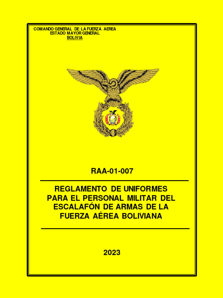 Reglamento de Uniformes para El Personal Militar Del Escalafon de Armas RAA 01 007 (2023) | PDF ...