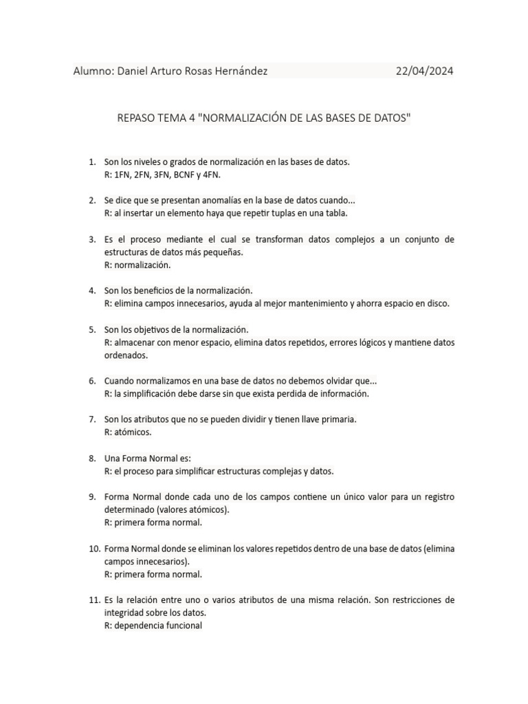 Repaso: Normalización de BD | PDF | Bases de datos | Datos de computadora
