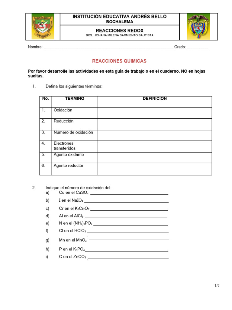 Guia Reacciones Redox | Descargar gratis PDF | Pila de combustible | Redox
