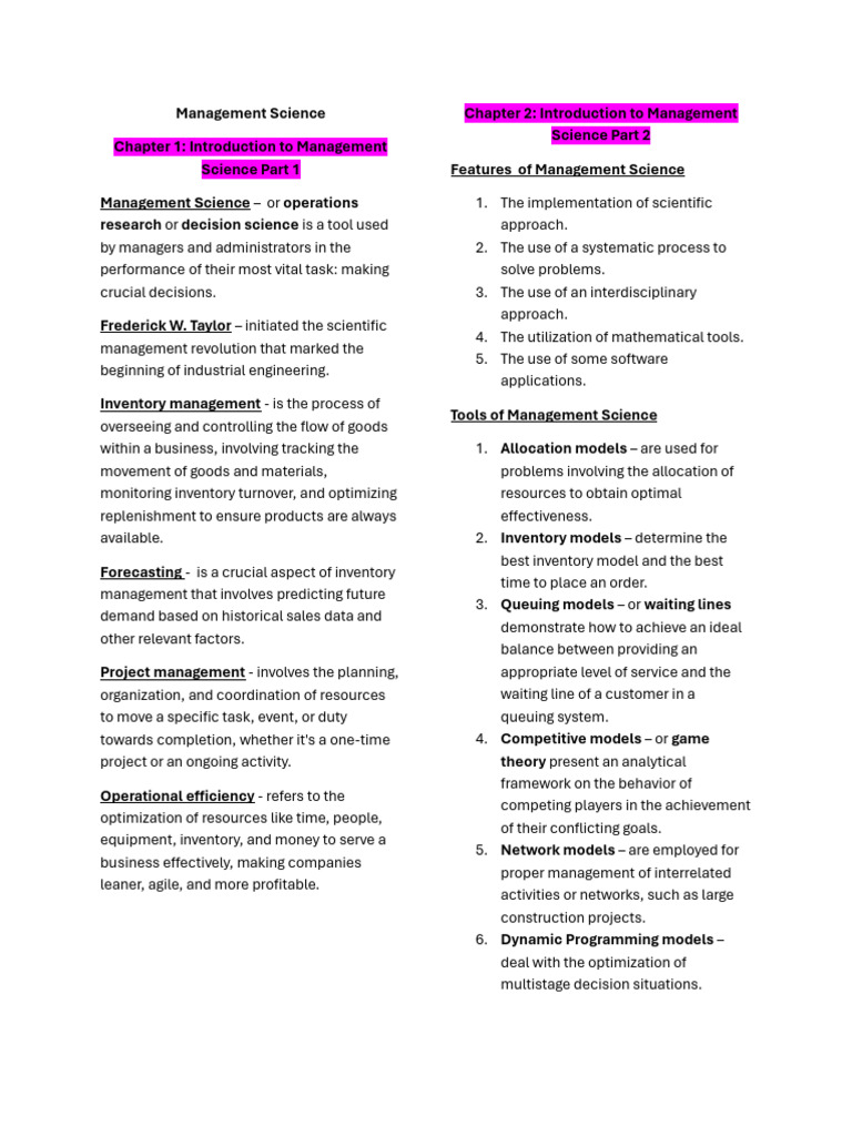 Management Science Midterms Reviewer | PDF | Linear Programming ...