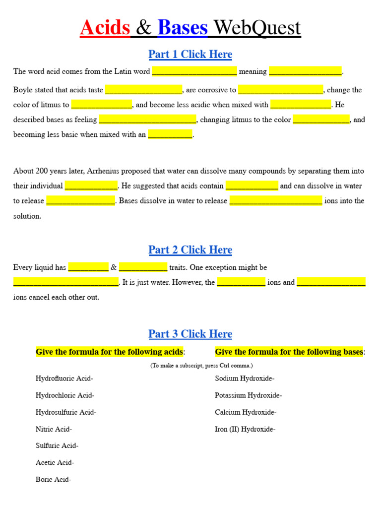 SRILAKSHMI JALDANKI - Acids & Bases Webquest | PDF | Acid | Ph