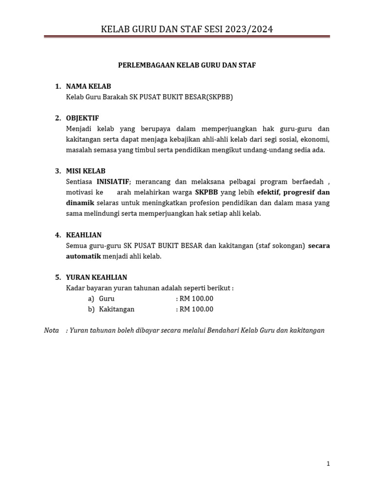 Perlembagaan Kelab Guru Dan Staf | PDF