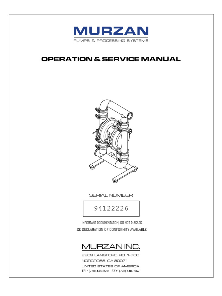 Murzan Service Manual | PDF | Pump | Valve