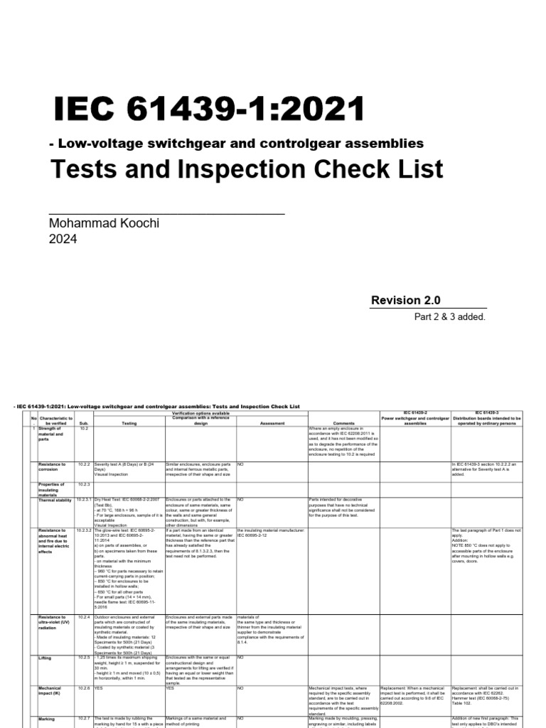 IEC 61439 Low-Voltage Switchgear Checklist | PDF | Insulator ...
