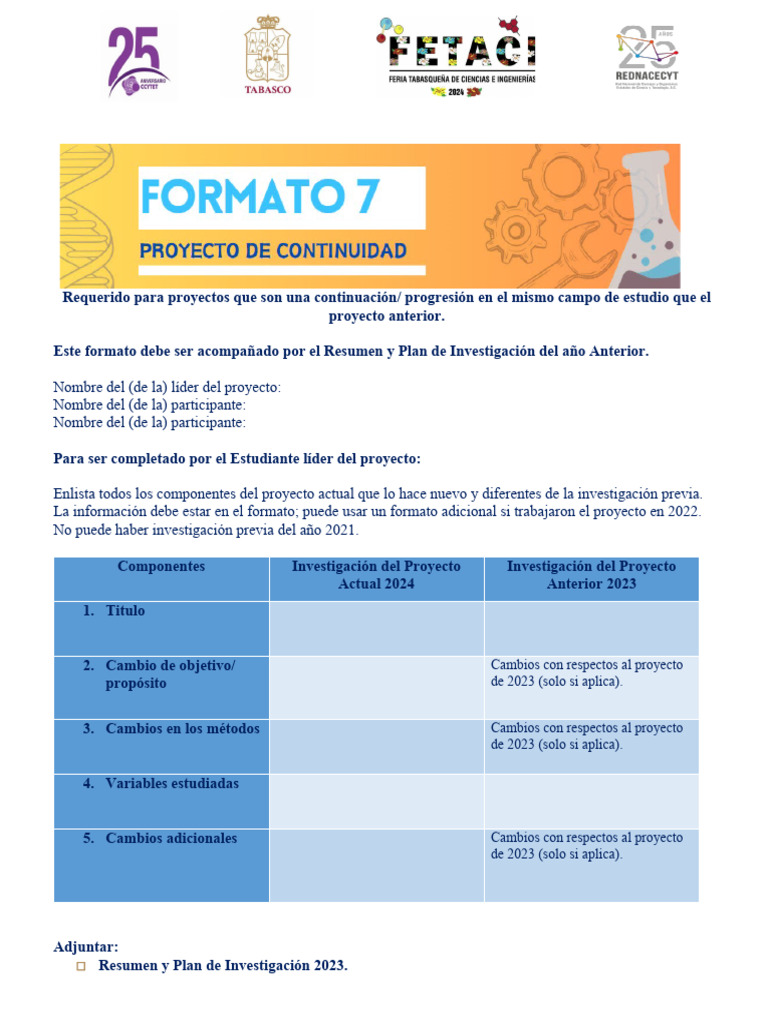 Formato 7-Proyecto de Continuidad | PDF