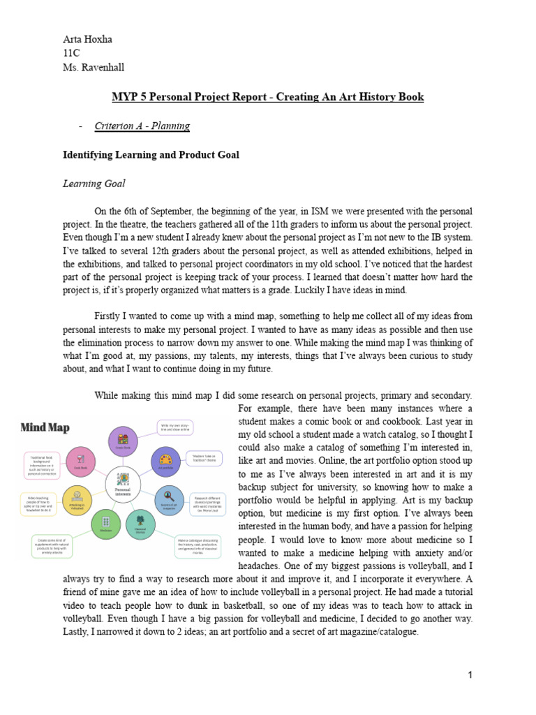 MYP 5 Personal Project Report - Creating An Art History Book | PDF ...