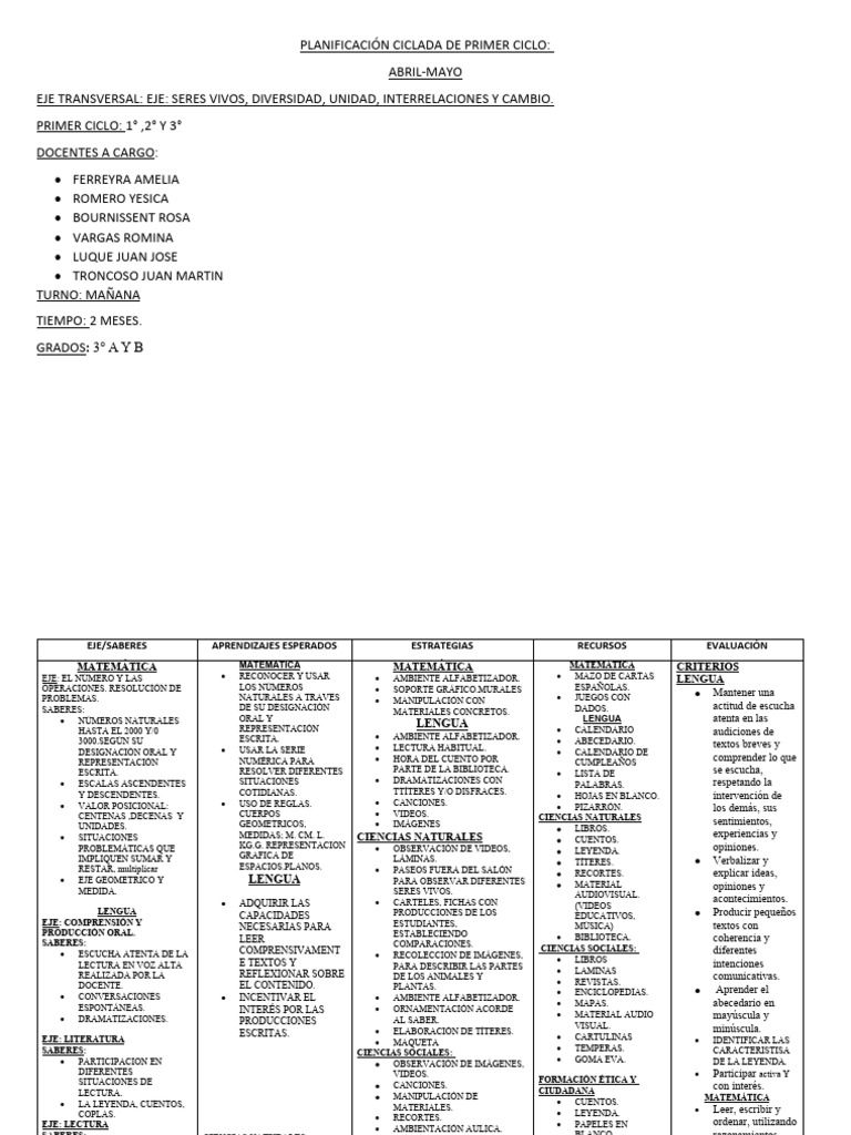 Planificación Bimestral de Tercer Grado | PDF | Sociedad | Science