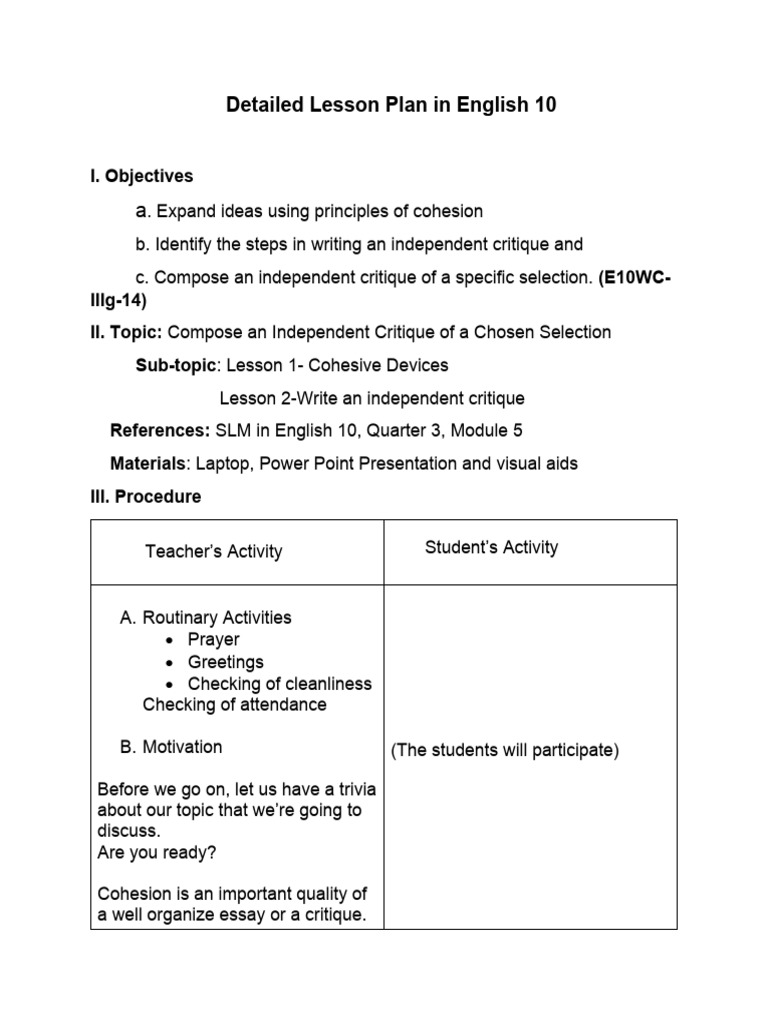 Detailed Lesson Plan in English 10 | Download Free PDF | Essays | Grammar