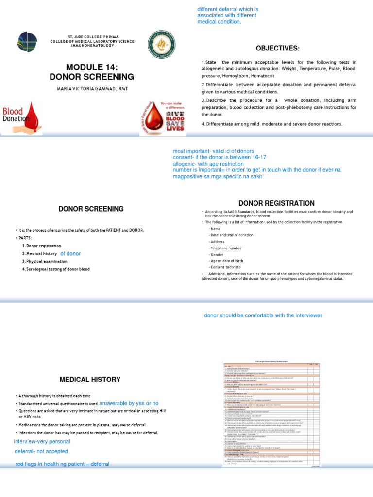 Module 14 15 Donor Screening and Component Therapy Ay22 23 | PDF ...