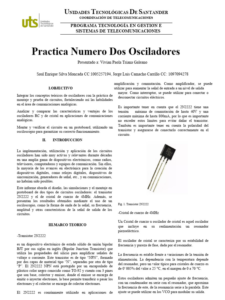 Práctica de Circuitos Osciladores en Telecomunicaciones | PDF ...