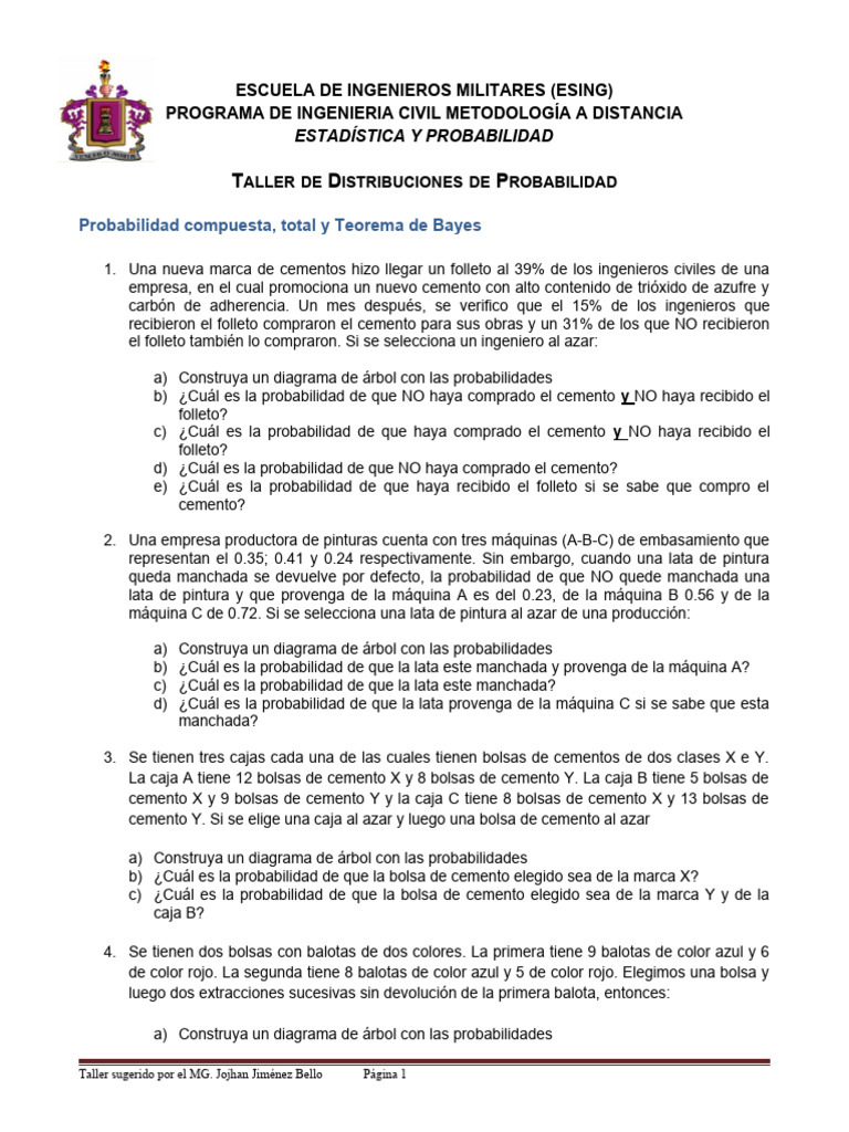 Taller 2 EyP - Corte 3 2024A | PDF | Teoría de probabilidad | Probabilidad
