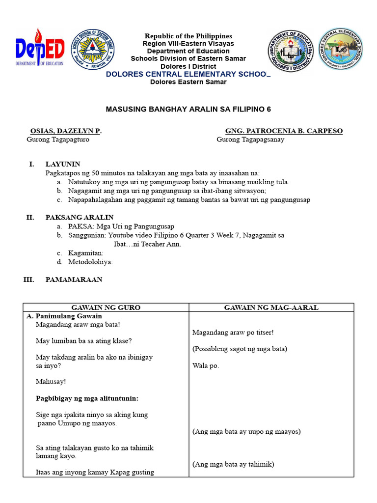 Masusing Banghay Aralin Sa Filipino 6 | PDF