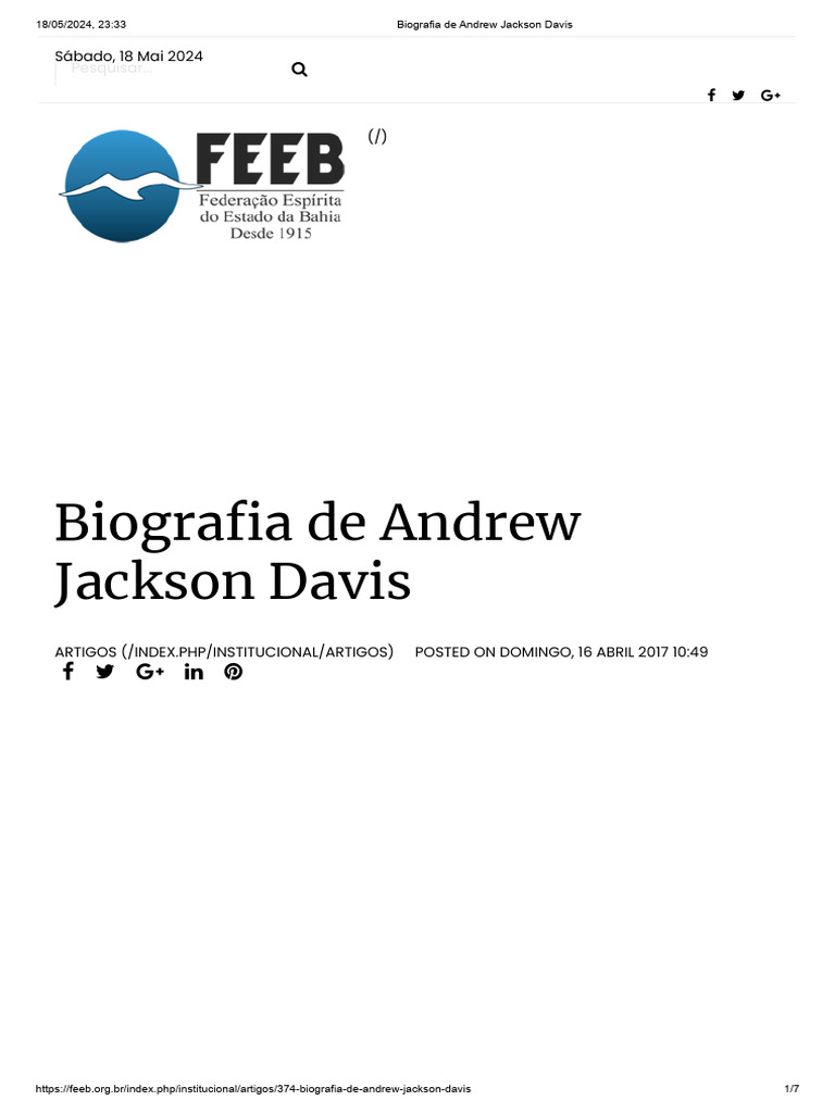 Biografia de Andrew Jackson Davis | PDF | Ciências Sociais