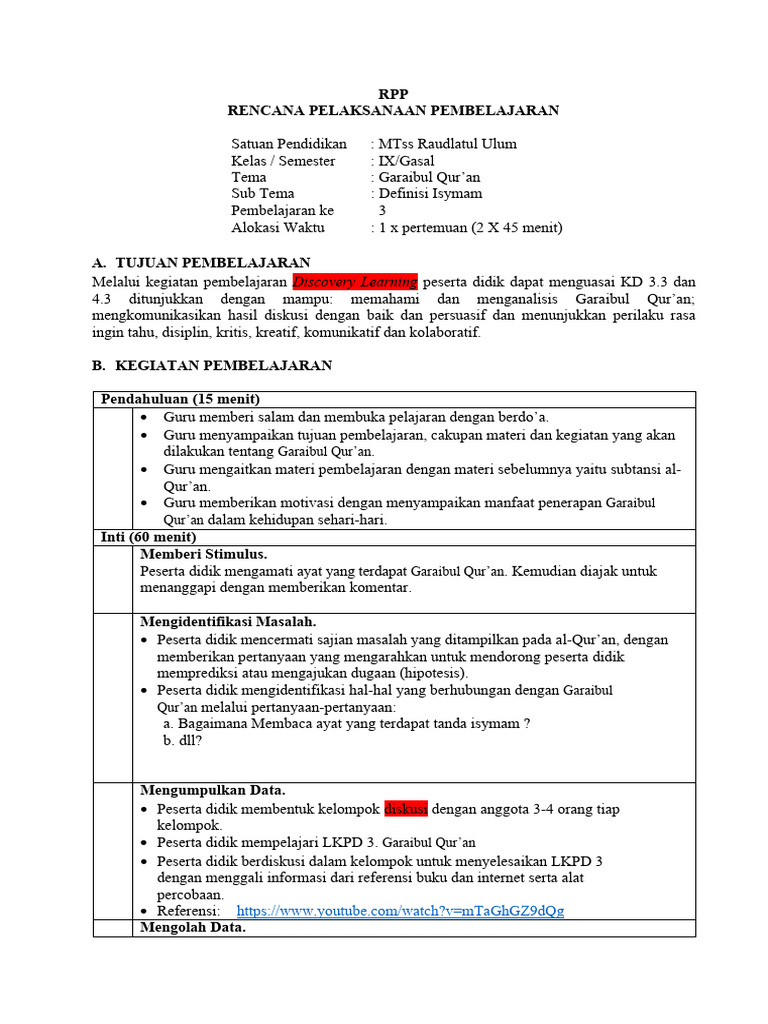 C-2 c2. Contoh RPP QURDIS | PDF