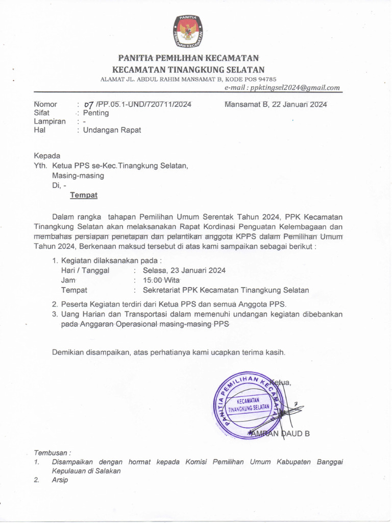 Surat Undangan Rakor 22 Januari | PDF