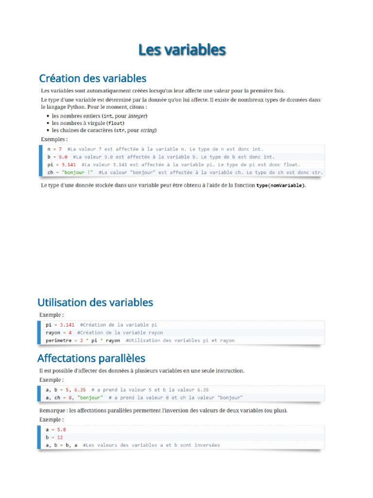 1 - Les Variables | PDF