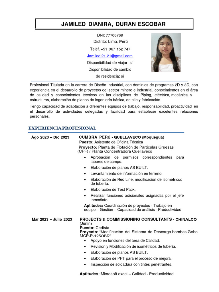 CV Jamiled Dianira Duran Escobar | PDF | Ingeniería