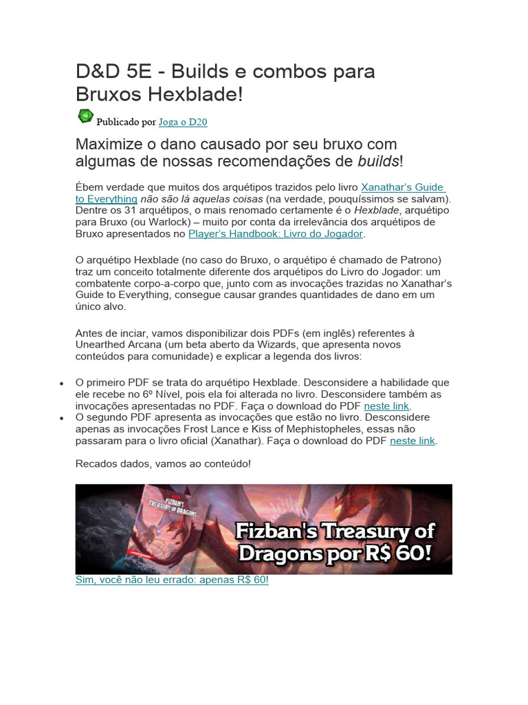Builds Poderosas para Bruxo Hexblade D&D | PDF | Dungeons & Dragons ...